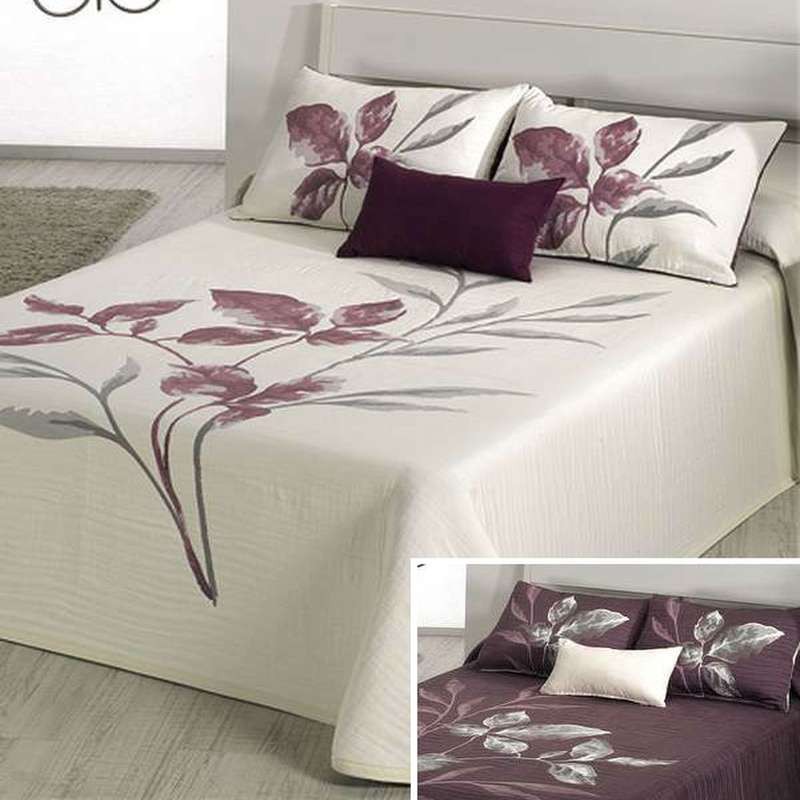 Leave Couvre Lit Réversible Motif Floral Prune Reig Marti